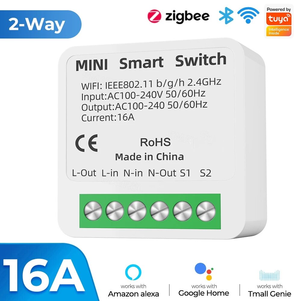 Умный переключатель Zigbee 2-Way 16A, Wifi Switch