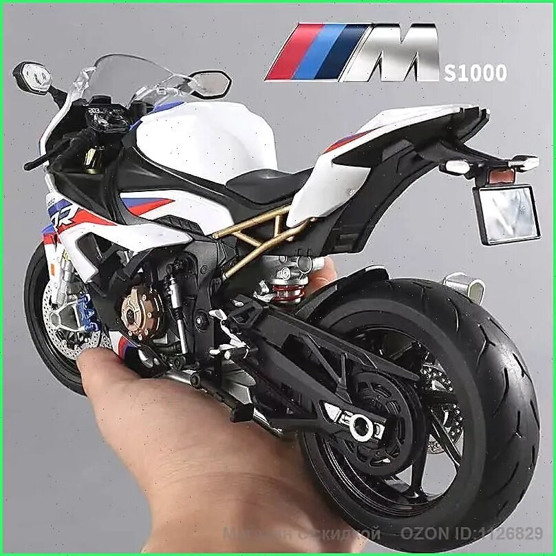 Игрушечная модель мотоцикла BMW S1000RR 1:12 с эффектами звука и света, коллекционная