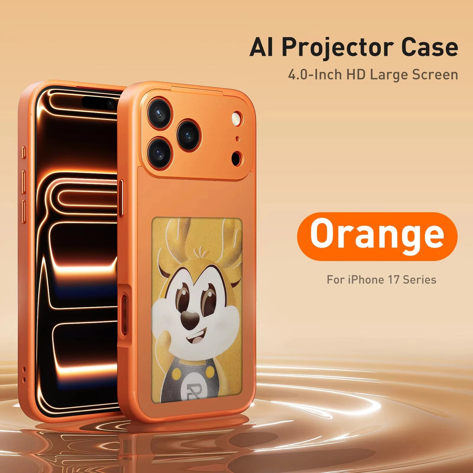 4-дюймовый NFC E-чернильный экран с высоким разрешением, смарт-дисплей, чехол Orange, iPhone17ProMax