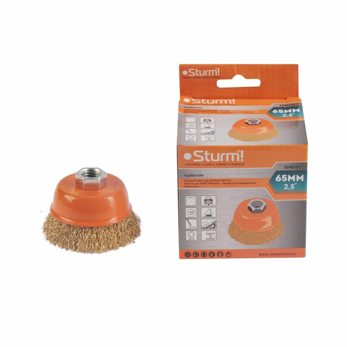 Щетка чашечная для УШМ Sturm Для очистки поверхностей, латунированная проволока, диаметр 65 мм 5240101