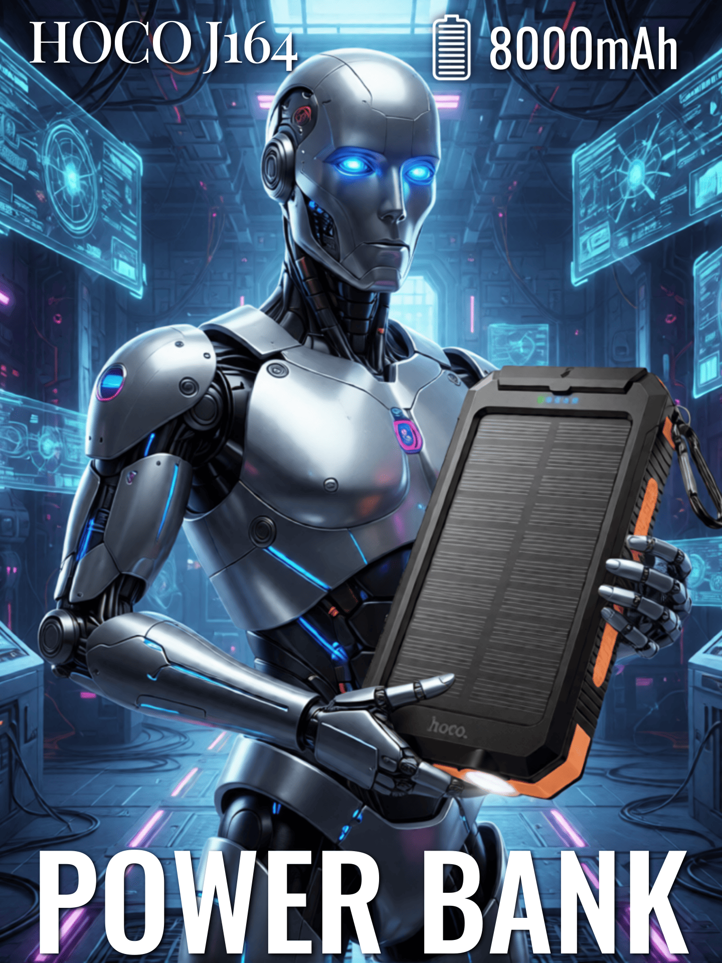 Повербанк с солнечной панелью и фонариком 8000 mAh Hoco J164 черный