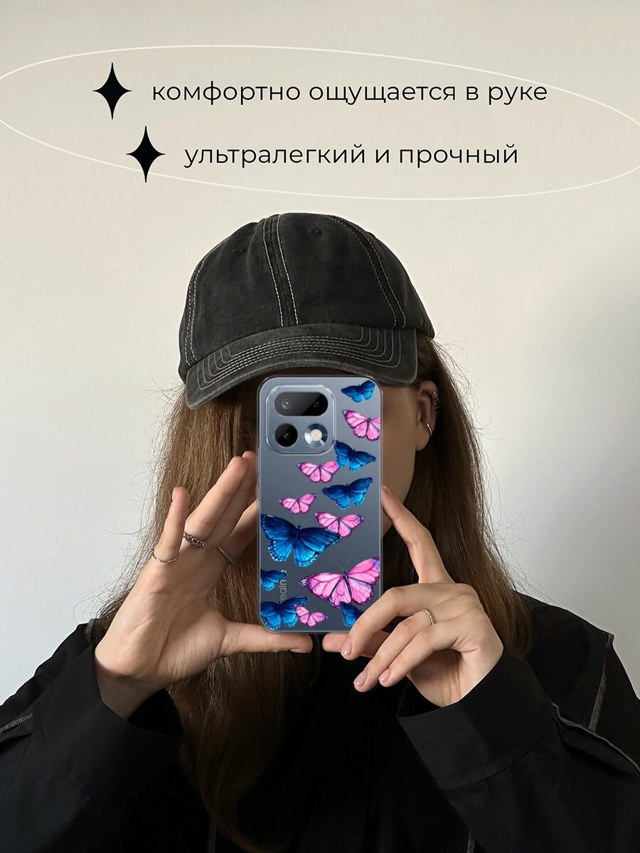 Чехол на Realme 16 Pro / Реалме 16 Про с принтом Взлетающие бабочки, прозрачный — фото 1