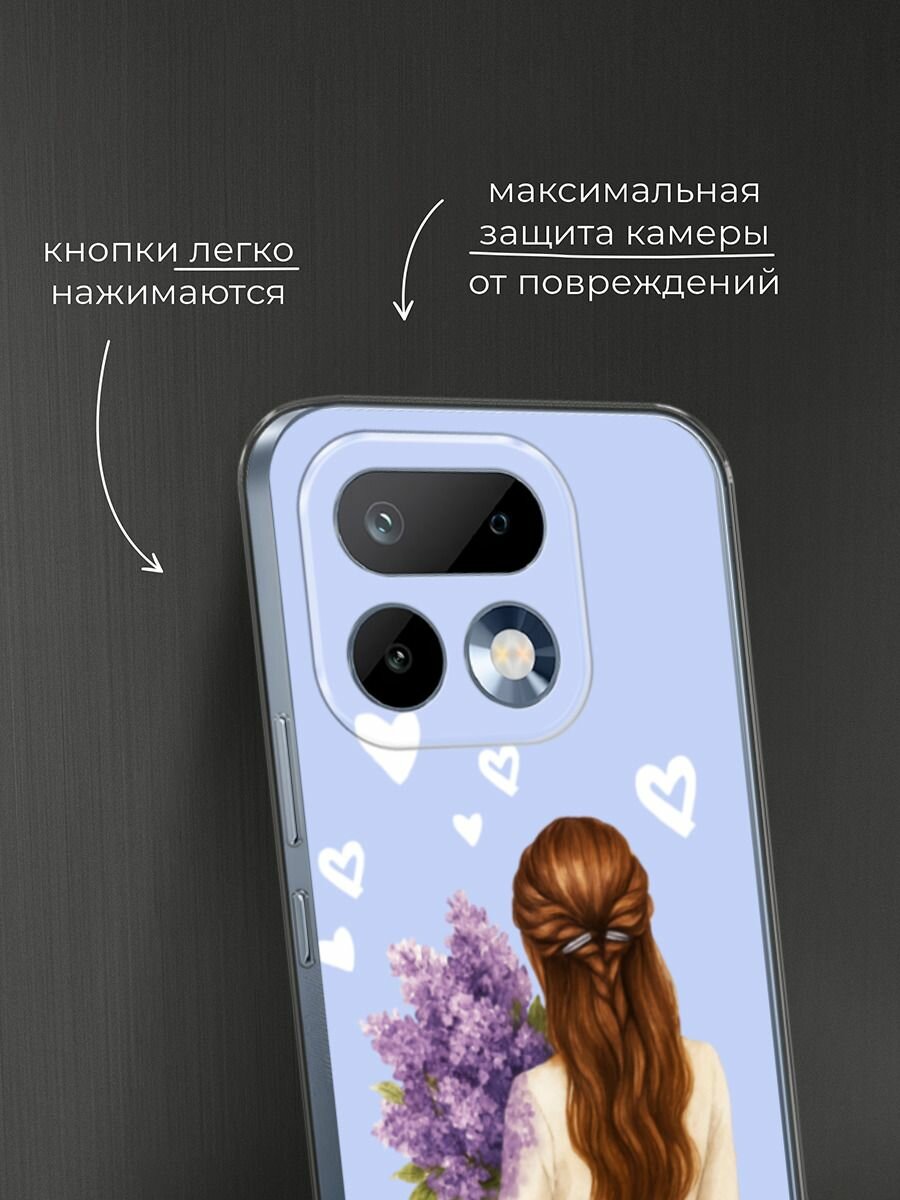 Чехол на Realme 16 Pro / Реалме 16 Про с принтом Девушка с фиолетовым букетом — фото 1