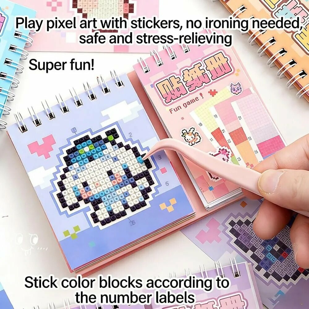 Книга с наклейками "Pixel Sticker Puzzle Book", 2 в 1 раскраска и стикербук, фиолетовая