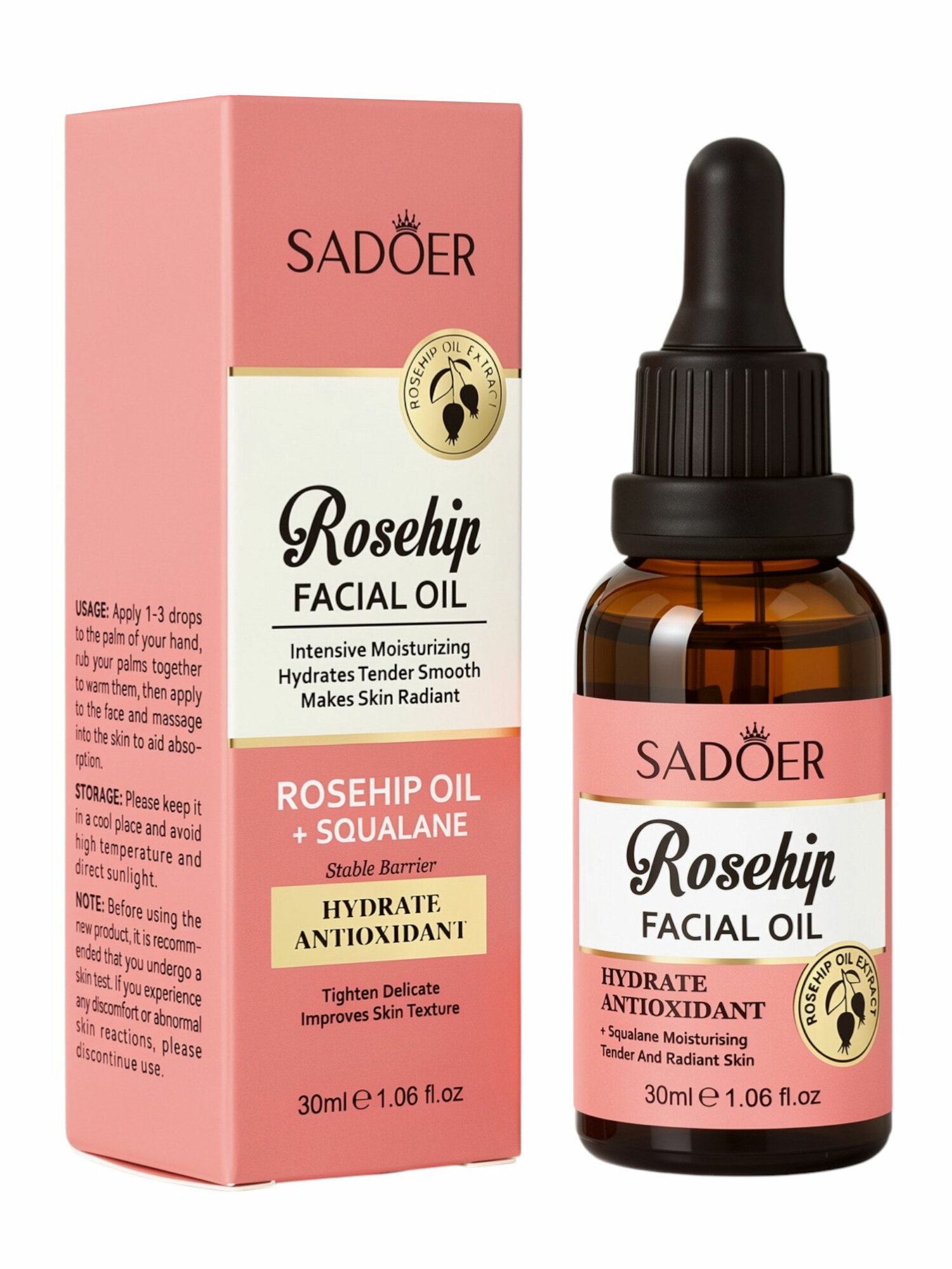 Масло для лица с экстрактом шиповника, 30 мл, размер упаковки: 4 x 3.5 x 11 см.