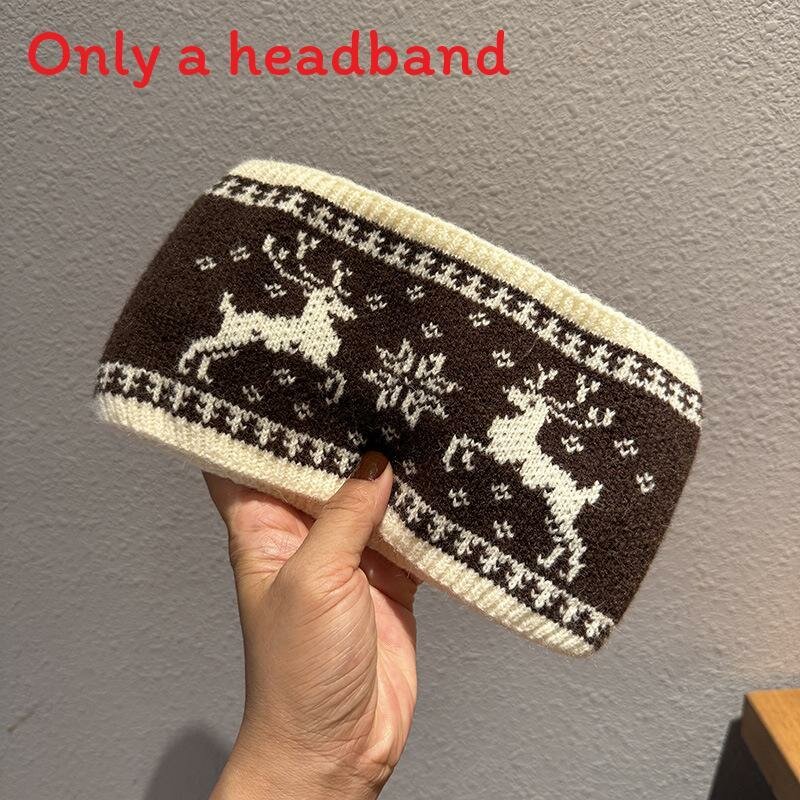 Knit headband koreaninspired для женщин и мужчин теплый аксессуар для волос с рисунком снежинка и олень в клетку brown
