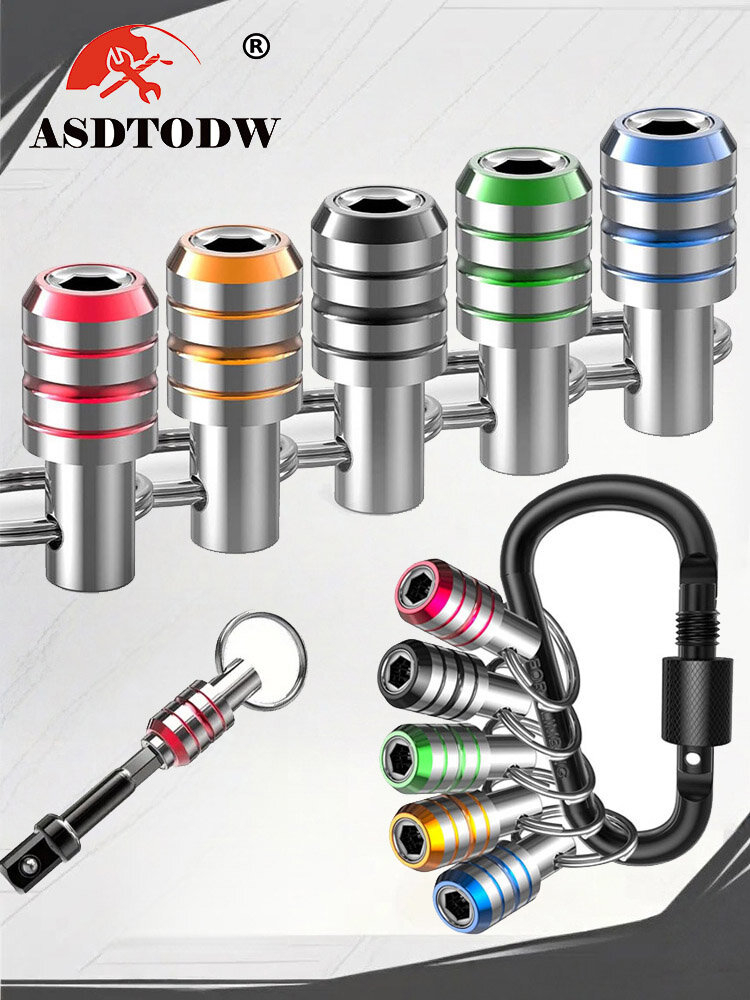 Держатель бит шестигранных на 1/4", с быстросъемным карабином, отвертка набор держателей бит, Адаптер для бит и отверток, брелок-удлинитель, 5 предметов. ASDTODW