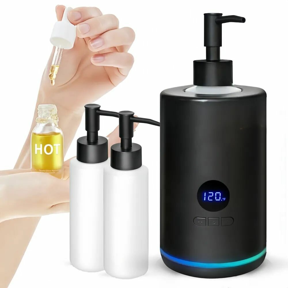 Подогреватель массажного масла с двумя дозаторами в одном флаконе для масла, градиентной атмосферной лампой, переключаемым C/F дисплеем (черный)