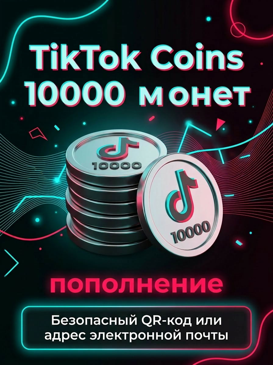 TikTok Coins 10000 монет| пополнение |Безопасный QR-код или адрес электронной почты|