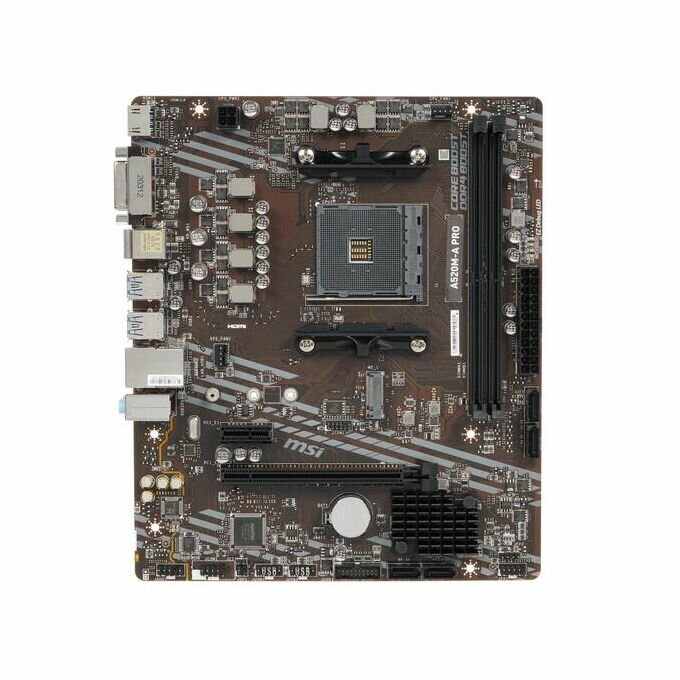 MB sAM4 MSI A520M-A PRO (A520, AM4, 2xDDR4, 1x PCI-E 3.0 x16 slot,1x M.2 slot,4x USB 3.2 Gen1,2x USB 2.0,1x HDMI,1x DVI-D, Gigabit LAN.