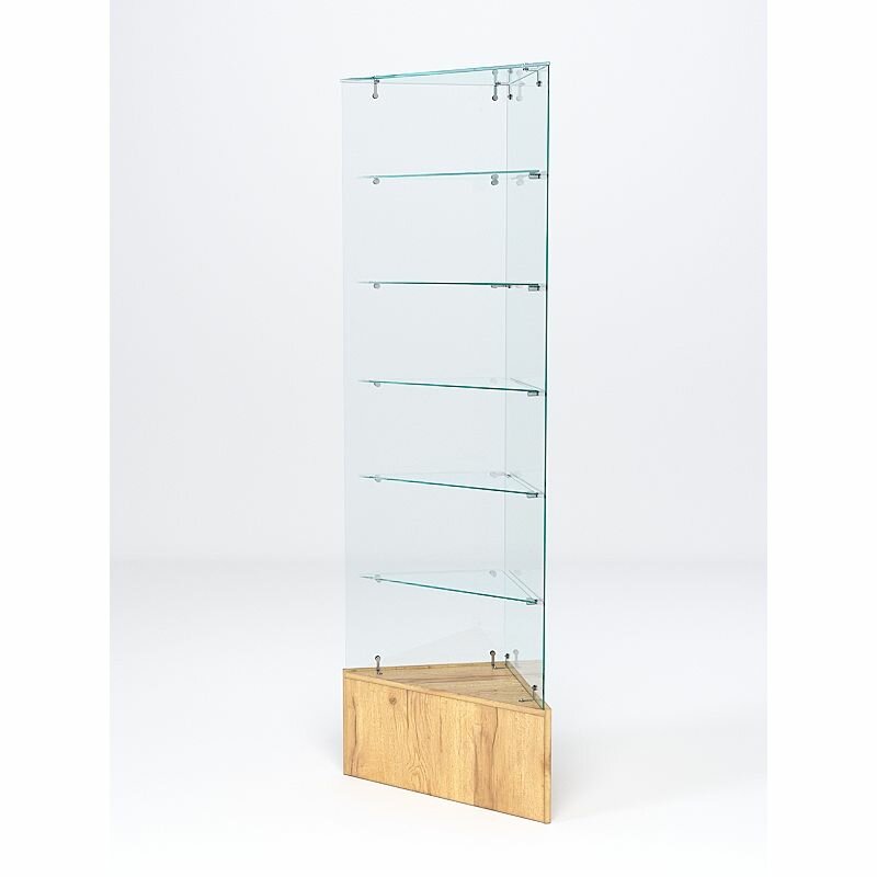 Витрина стеклянная "истра" угловая №609-У трехгранная (без дверок, бока - стекло), Дуб Золотистый