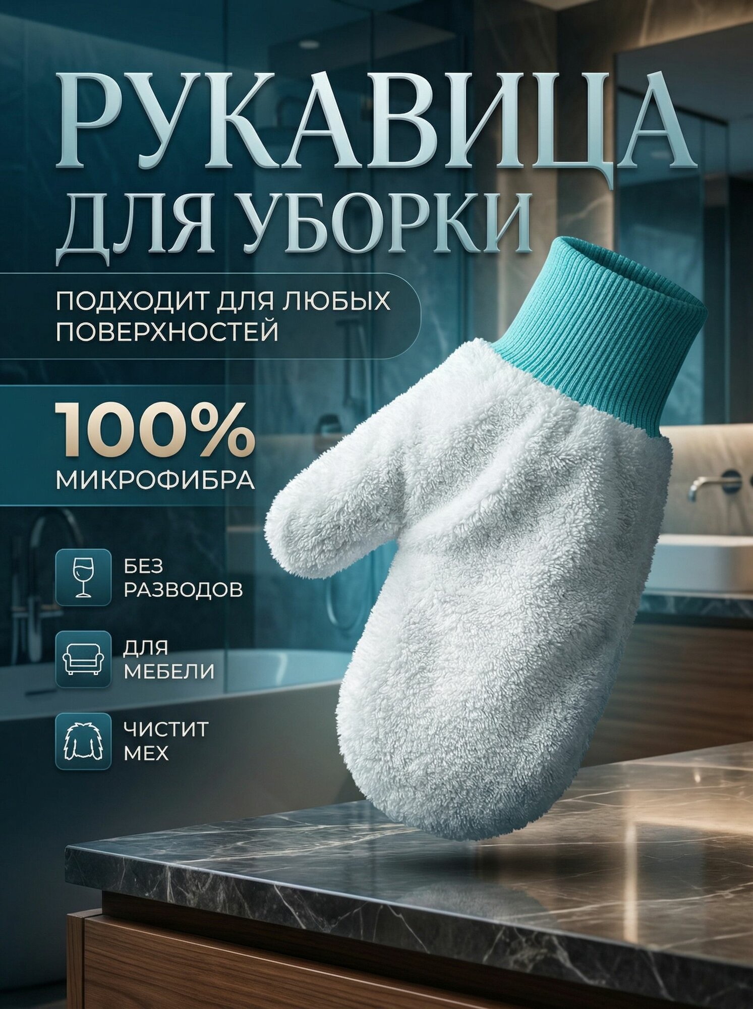Рукавичка для уборки "I need help" 12х25см, микрофибра ворс, 450г/м2 - 2шт.