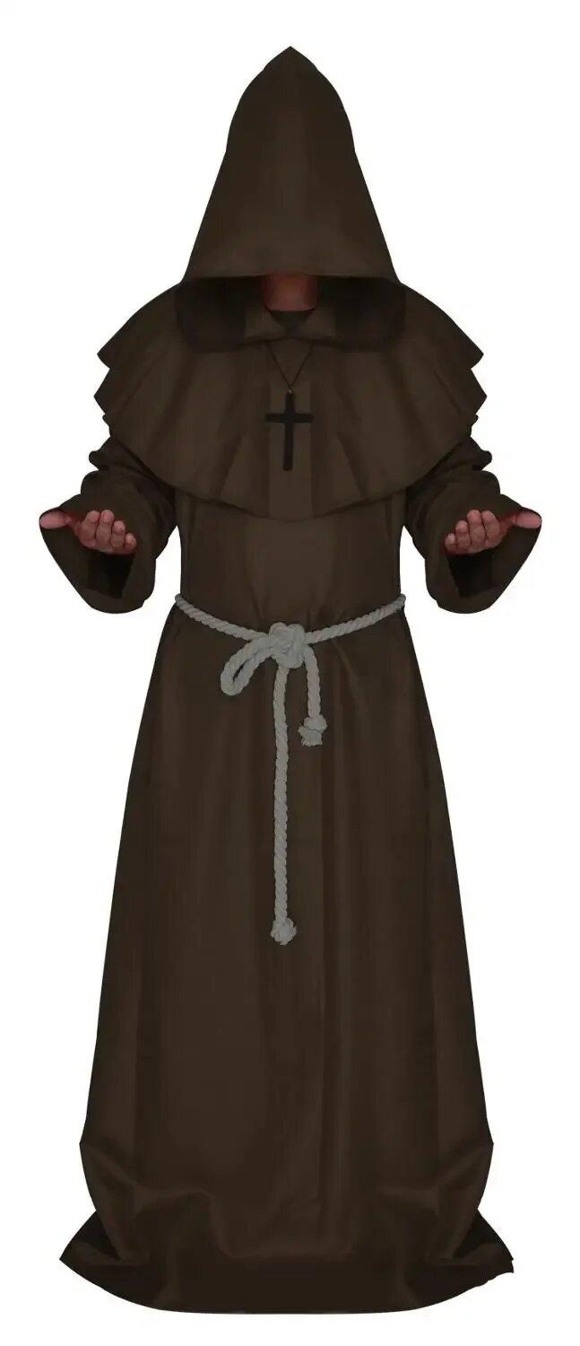 Средневековый костюм монаха для мужчин XXL, Коричневый, Coffee