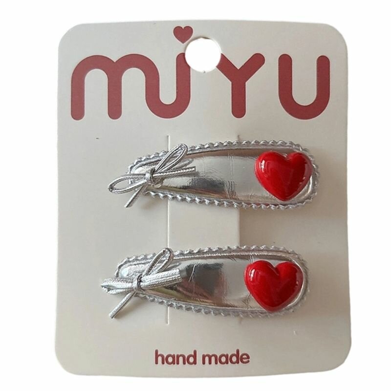 (1 пара) Сладкие детские заколки для челки со звездами и сердечками - лакированная кожа, сердечко