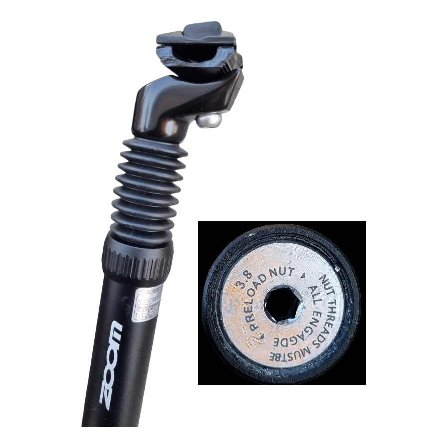 Штырь подседельный ZOOM SP-371 с амортизатором, алюминий 6061, 31.6 х L:350мм, чёрный, 1 болт. литой замок