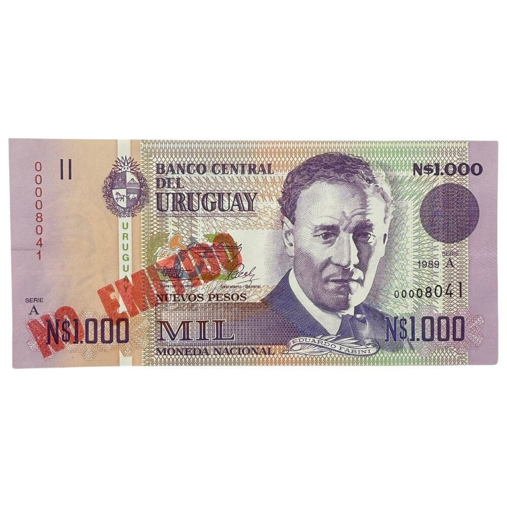 Уругвай 1000 песо 1989 г. (Красная надпись No Emitido) (Серия A)