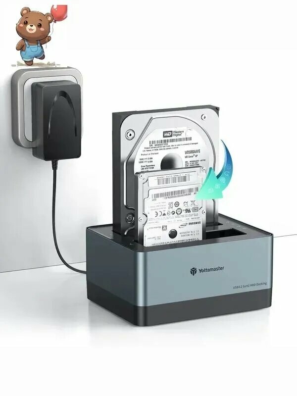 Док-станция для жестких дисков KD200 2.5'/3.5' SATA III HDD/SSD Off-line Clone, USB3.2 Gen2 Type-C Макс10 Гбит/с, 12V3A, 36ТБ, алюминиевый сплав