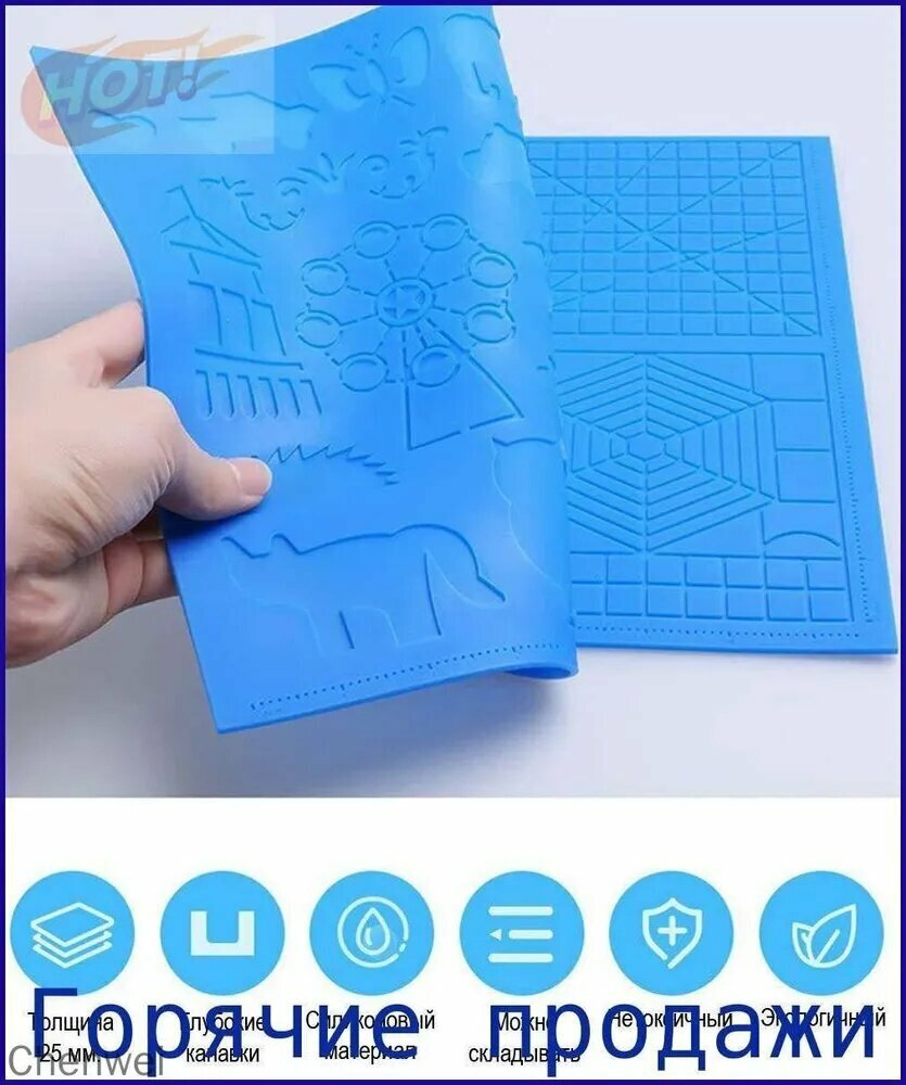 Коврик для 3д ручки силиконовый набор для 3d рисования / термостойкий силиконовый коврик для 3d ручки + защитные напальчники / Синий