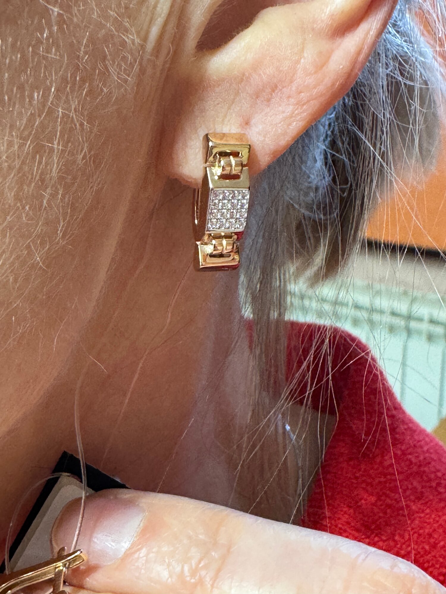Серьги двусторонние BERGER, красное золото, 585 проба, фианит, длина 1.5 см — фото 1