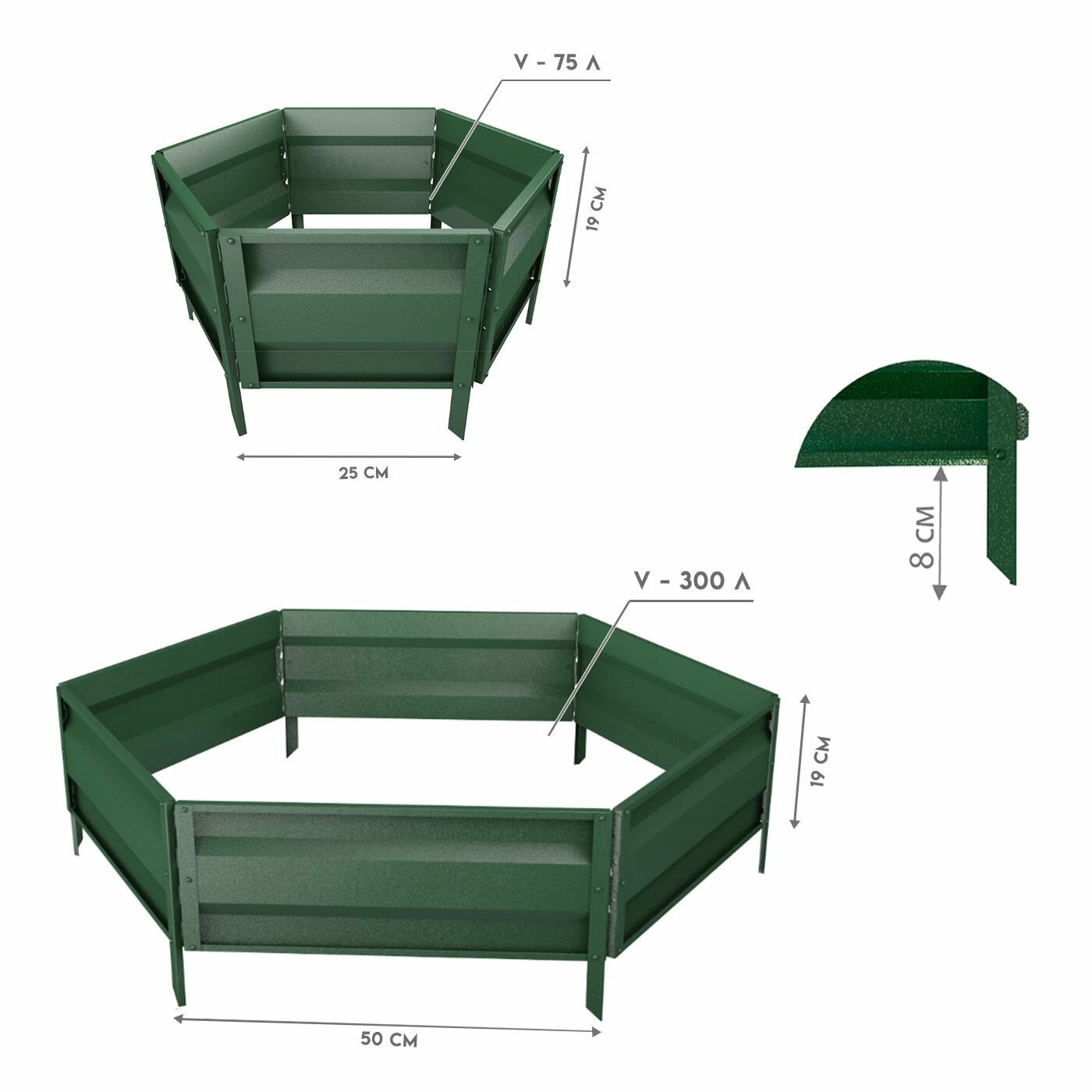 Клумба садовая двухъярусная оцинкованная для цветов зелёная Альпы, КМ25-50