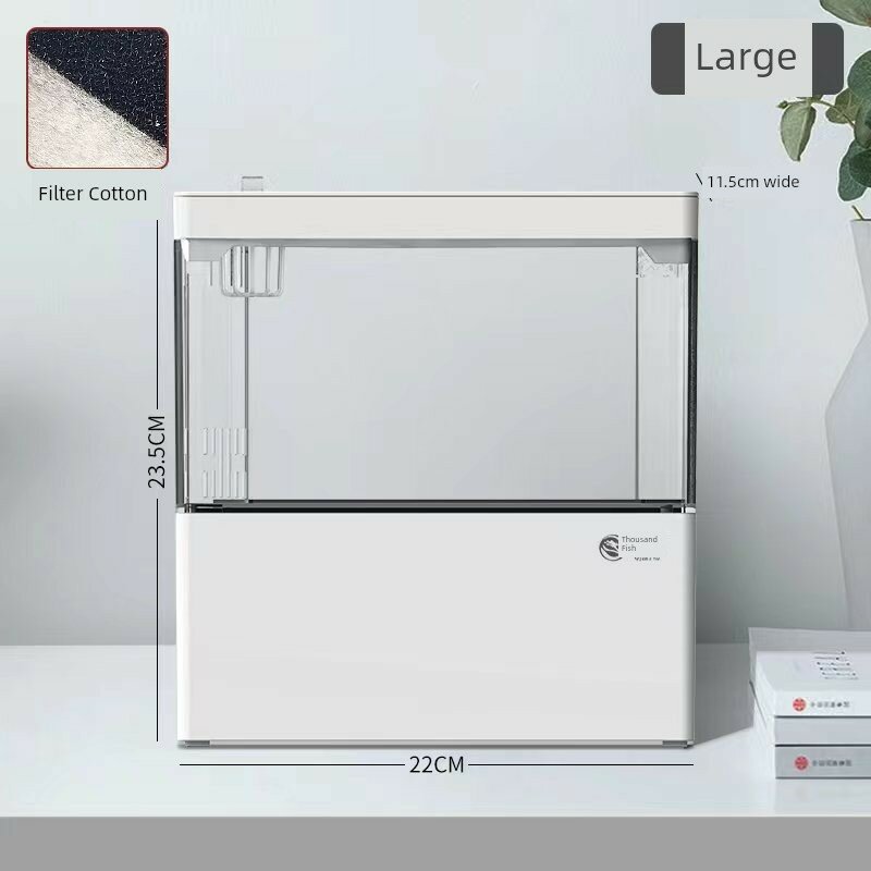 Белый крупный аквариум из акрила с насосом и фильтрующим патроном - просторный 22x11.5x23.5 см для аквариумного