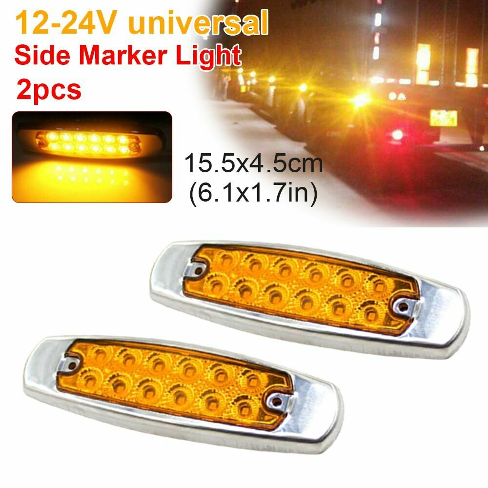 Жёлтые боковые габаритные огни LED 12–24V (2 шт.) для грузовиков, прицепов и Газели — подсветка колеса, IP67, 12 светодиодов