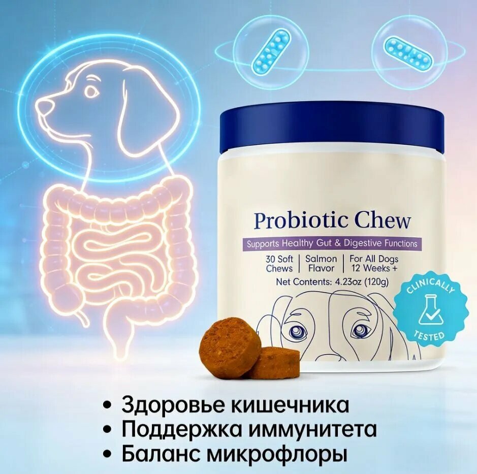 Probiotic Chew для собак 3 млрд КОЕ пробиотиков Жевательные лакомства с лососем 30 штук CO3819
