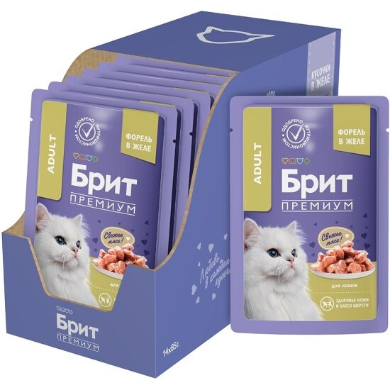 Корм для взрослых кошек Brit Premium Форель в желе 14шт.*85г