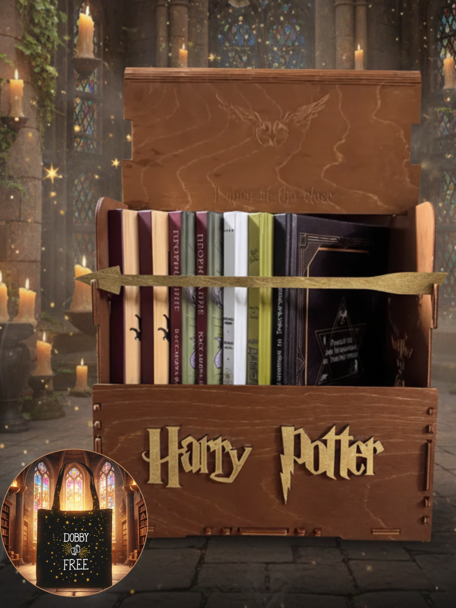 Коллекционный набор учебников Хогвартса «Гарри Поттер» в деревянном сундуке + подарки!