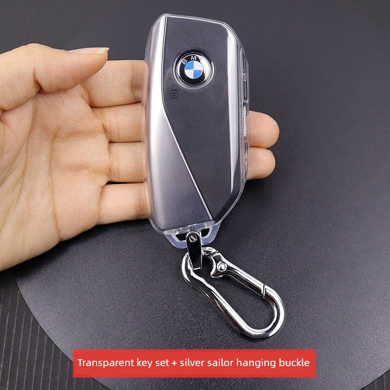 BMW iX1 2023-2026 Ультратонкий чехол для ключей с серебряным морским крючком и прозрачным
