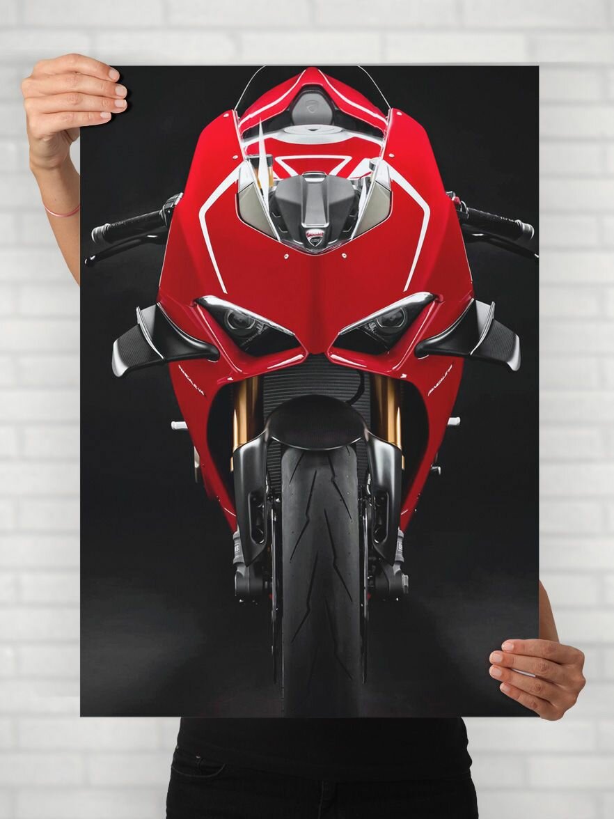 Плакат на стену для интерьера Мотоцикл (Ducati Panigale V4 8) - Постер по мото и байкам формата A2 (42x61 см)