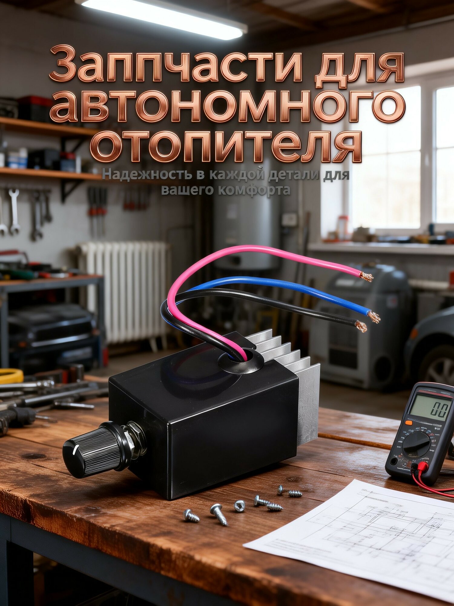 Регулятор скорости двигателя постоянного тока, контроллер 12В/24В для вентилятора и нагревателя с радиатором и тремя проводами, компактный 89x32x35 мм