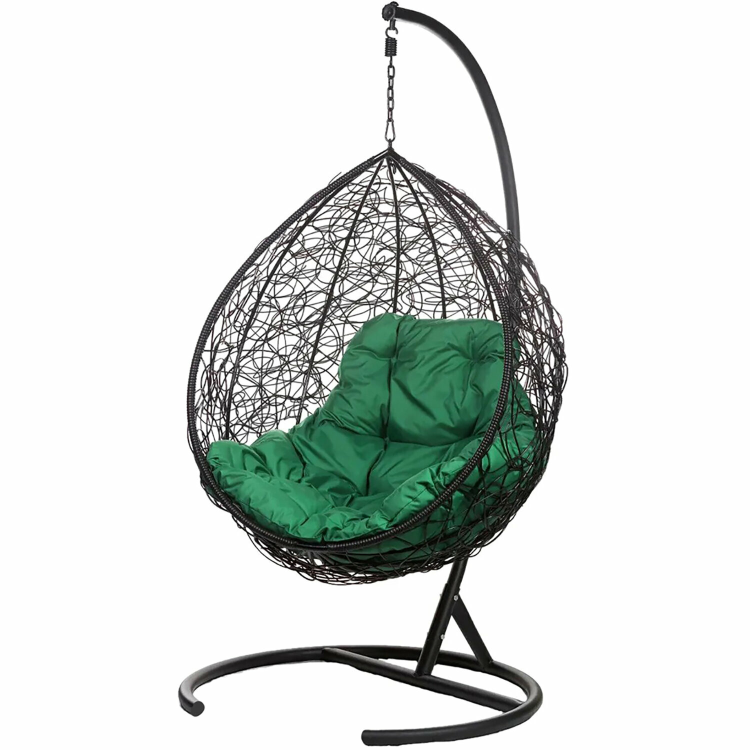 Кресло подвесное Bigarden "Tropica", черное, со стойкой, зеленая подушка (чехол в подарок)