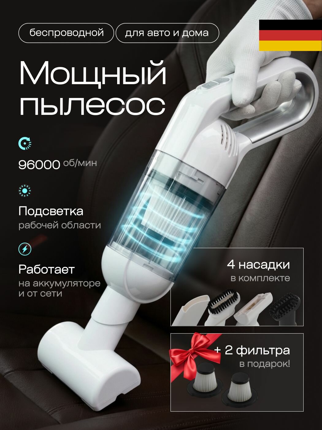 Пылесос для автомобиля беспроводной / автомобильный пылесос