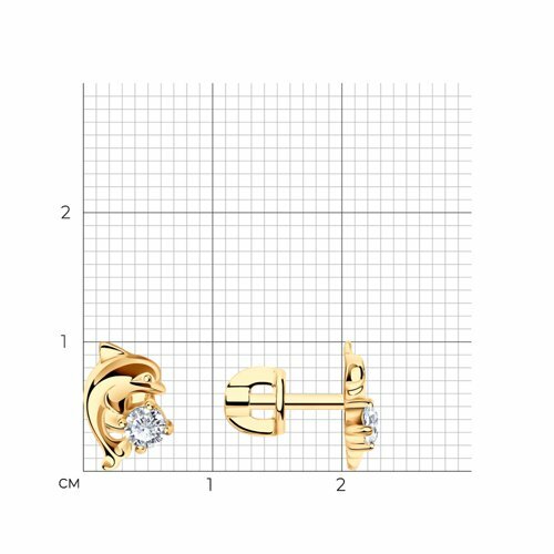Серьги пусеты The Jeweller, серебро, 925 проба, золочение, фианит, длина 1 см, , золотистый — фото 1