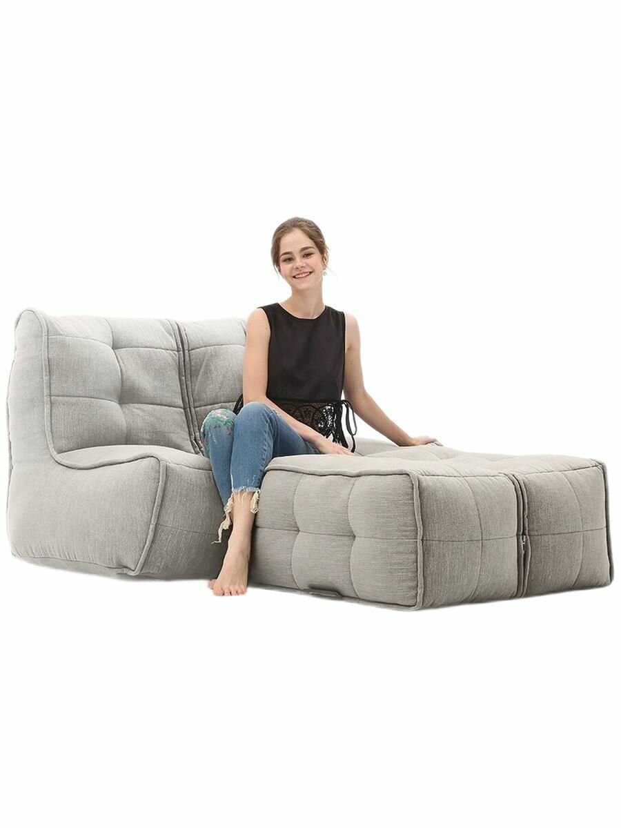 Модульный диван с оттоманкой aLounge - Twin Couch Deluxe - Keystone Grey (шенилл, серый) - небольшой диван в гостиную, детскую, зону ожидания