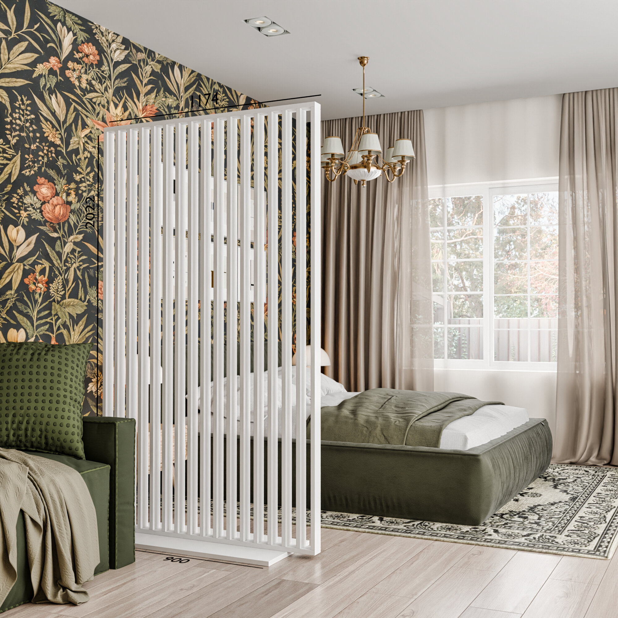 Реечная перегородка ширма для зонирования пространства 1174 мм, Белый