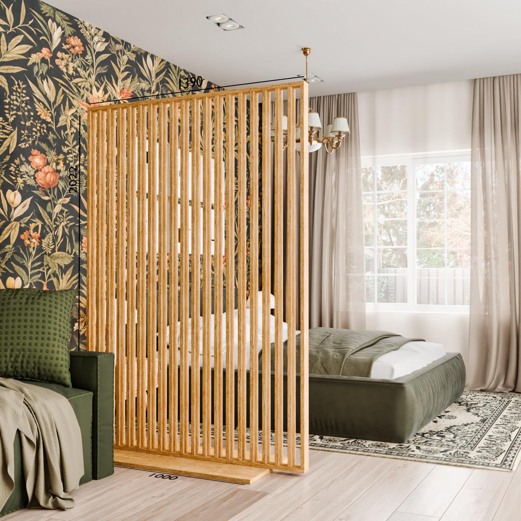 Реечная перегородка ширма для зонирования пространства 1390 мм, Дуб Сонома