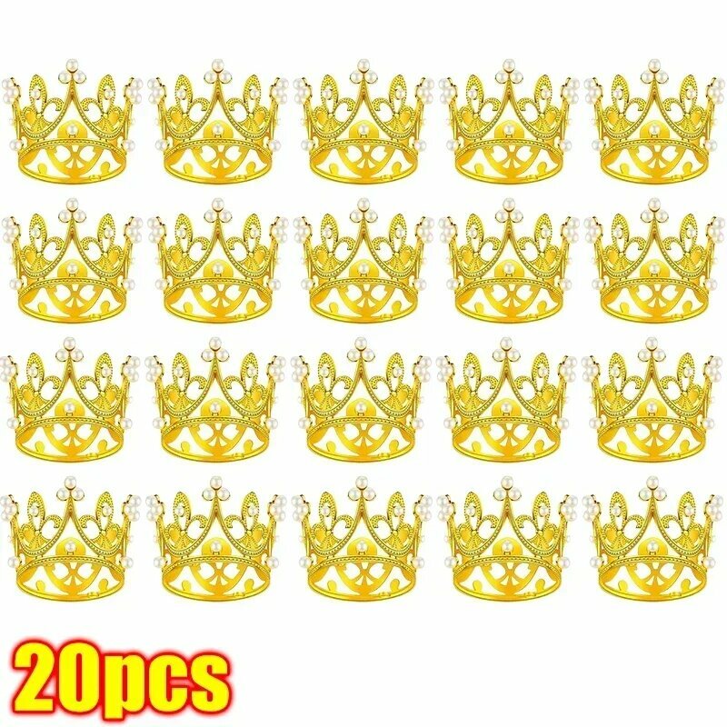 20шт Мини-короны для торта, золотые, жемчужные
