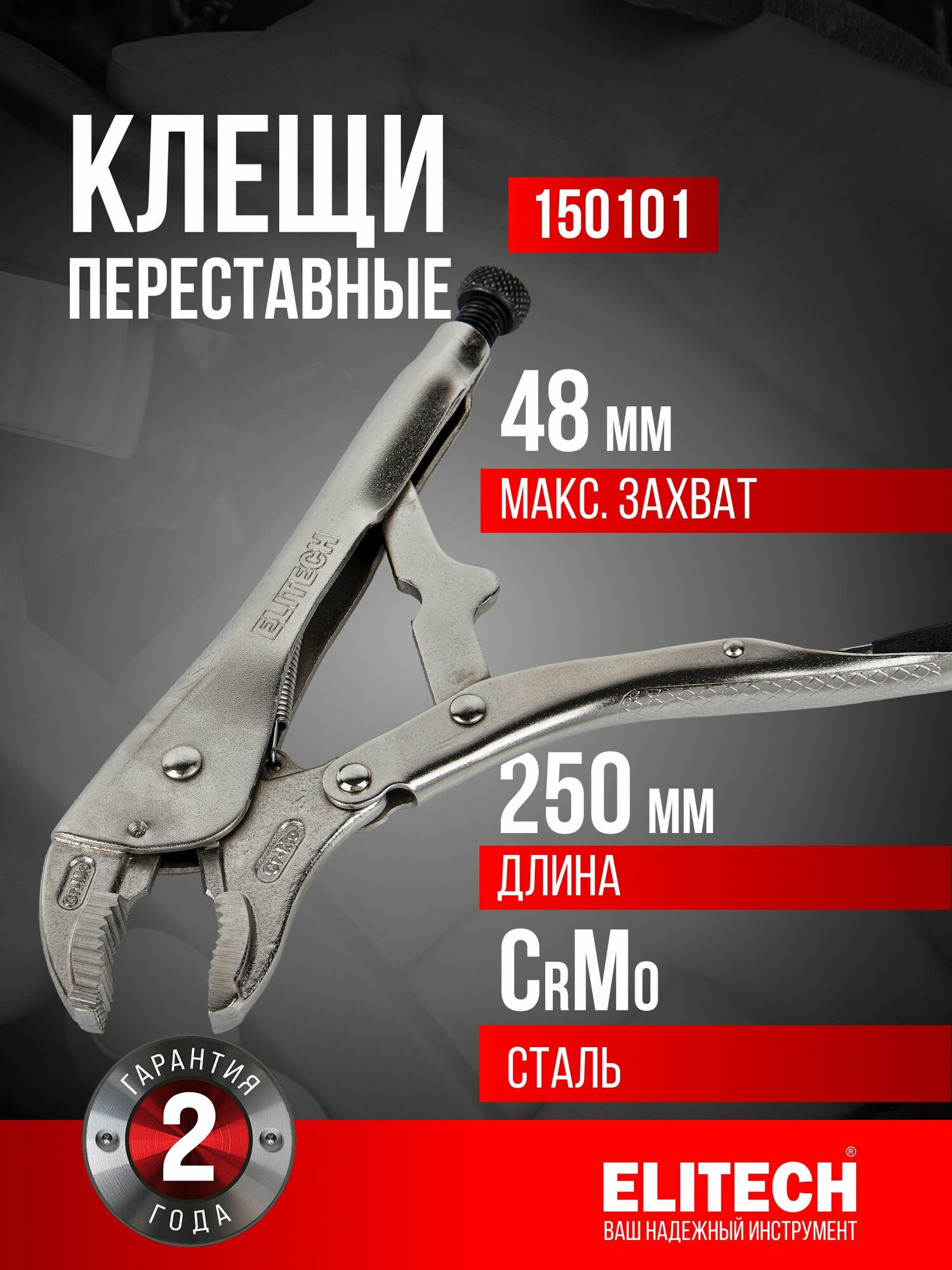 Клещи ELITECH 520101, для слесарных работ, антикоррозийное покрытие, длина 250 мм