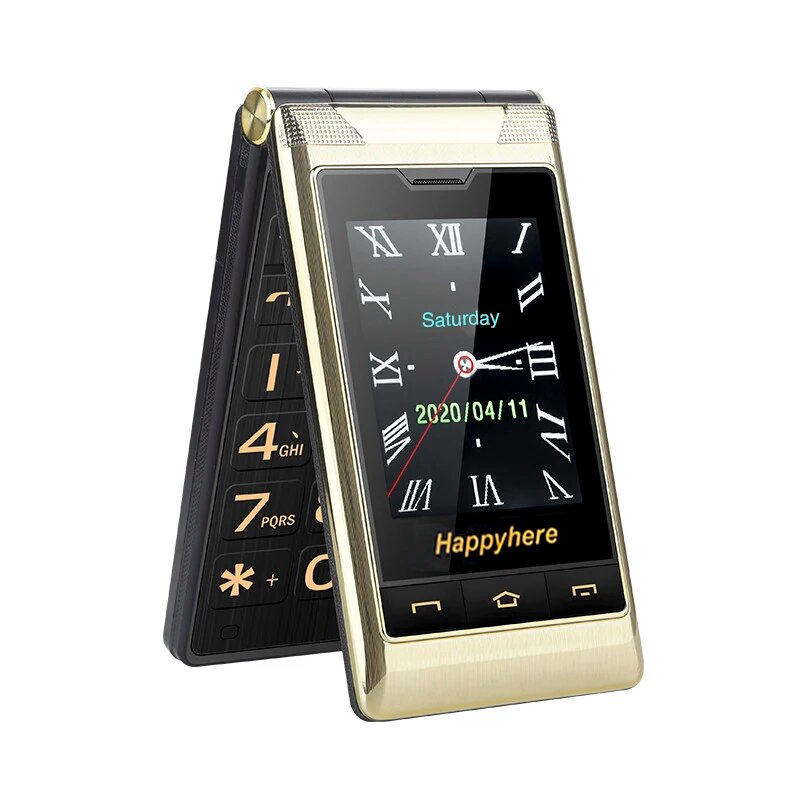 Складной сотовый телефон Happyhere F7, 2,8-дюймовый экран, No box, Золотой, Gold without dock