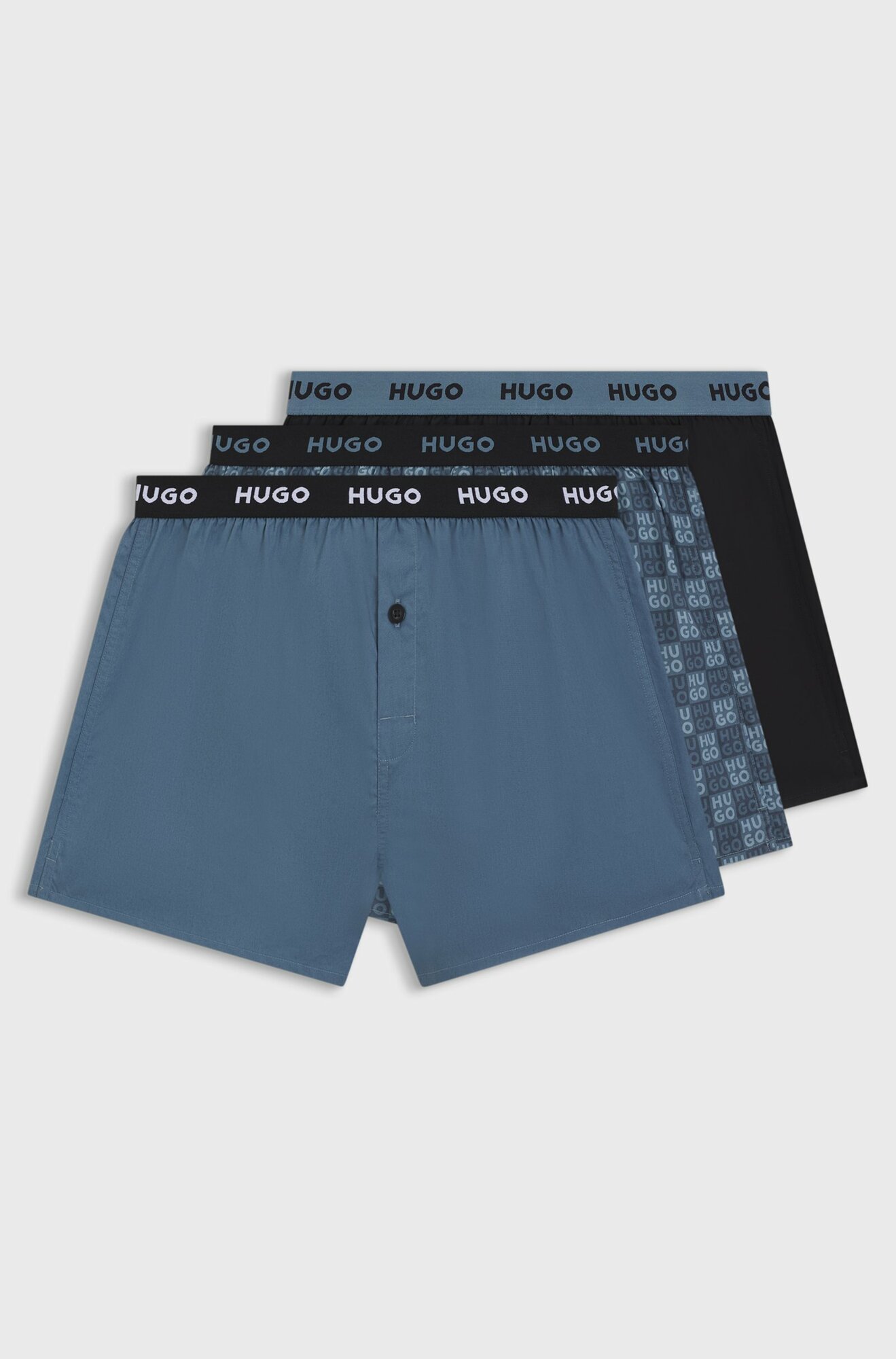 Комплект из трех хлопковых боксеров с эластичным поясом и логотипом Hugo Boss, Цвет Синий, Размер S