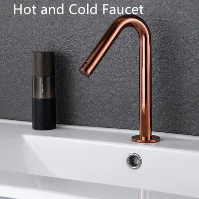 Кран для ванной Tuqiu Smart Touch Gold автоматический сенсорный кран для раковины, кран-мешалка, сенсорный кран для раковины без прикосновений, краны для раковины в ванной - горячий и холодный розовый золото S