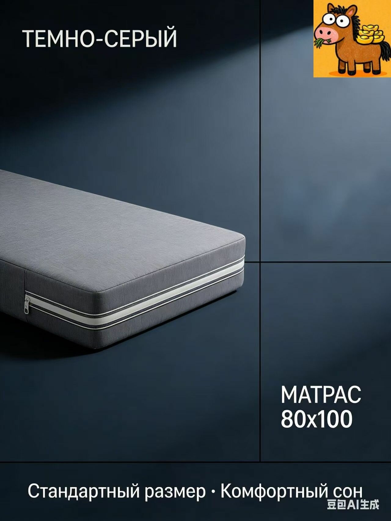 Матрас складной гостевой (80х100 см): серый мат-футон для сна, йоги, детской комнаты и поездок в машине, портативный