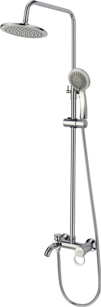 Душевая стойка Fmark FM2407 со смесителем, хром, глянцевая, душевая система с тропическим душем, с изливом, с лейкой, латунная, рычаг сбоку