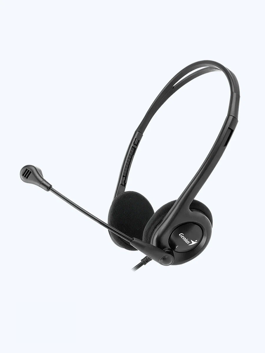 Гарнитура проводная Genius HS-200C +Single Jack Cable, с микрофоном, разъем 3.5 мм, кабель 1.5 м, черный