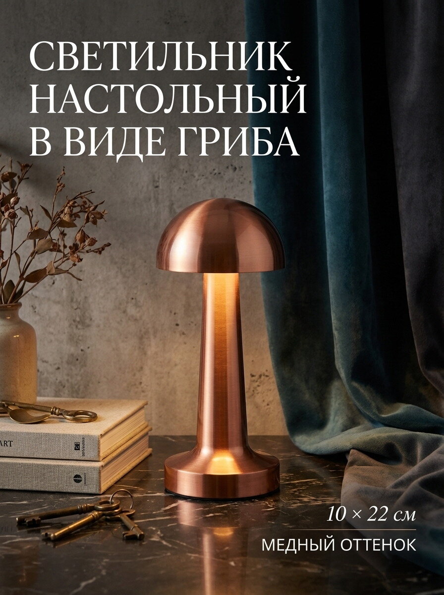 Светильник настольный в виде гриба, 10х22см, серебро, 1шт