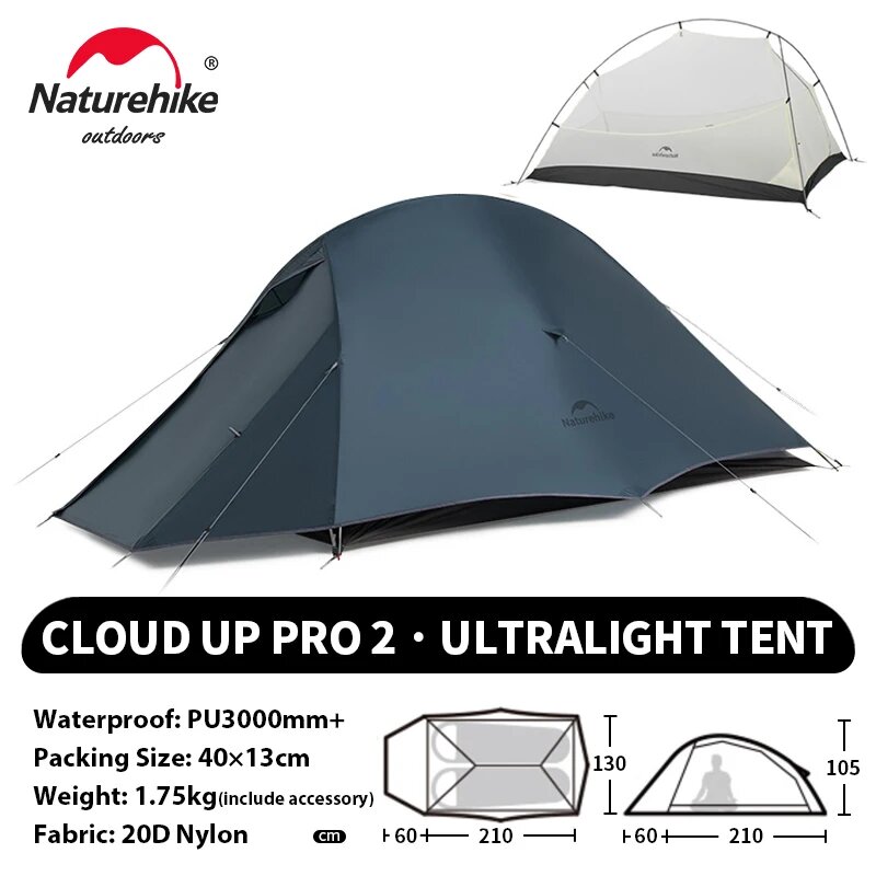 Палатка Naturehike Cloud Up для 1-3 человек ультralight водонепроницаемая для походов, трекинга, альпинизма, туризма - Cloud2 Pro Blue