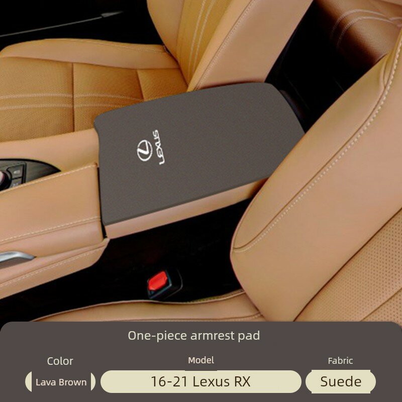 Чехол для подлокотника Lexus RX 2016-2021 из коричневого замша с логотипом, нескользящая защита, премиум-посадка