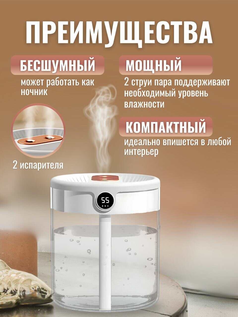 Увлажнитель воздуха настольный 1500 мл / Устройство с функцией ароматизации и подсветкой